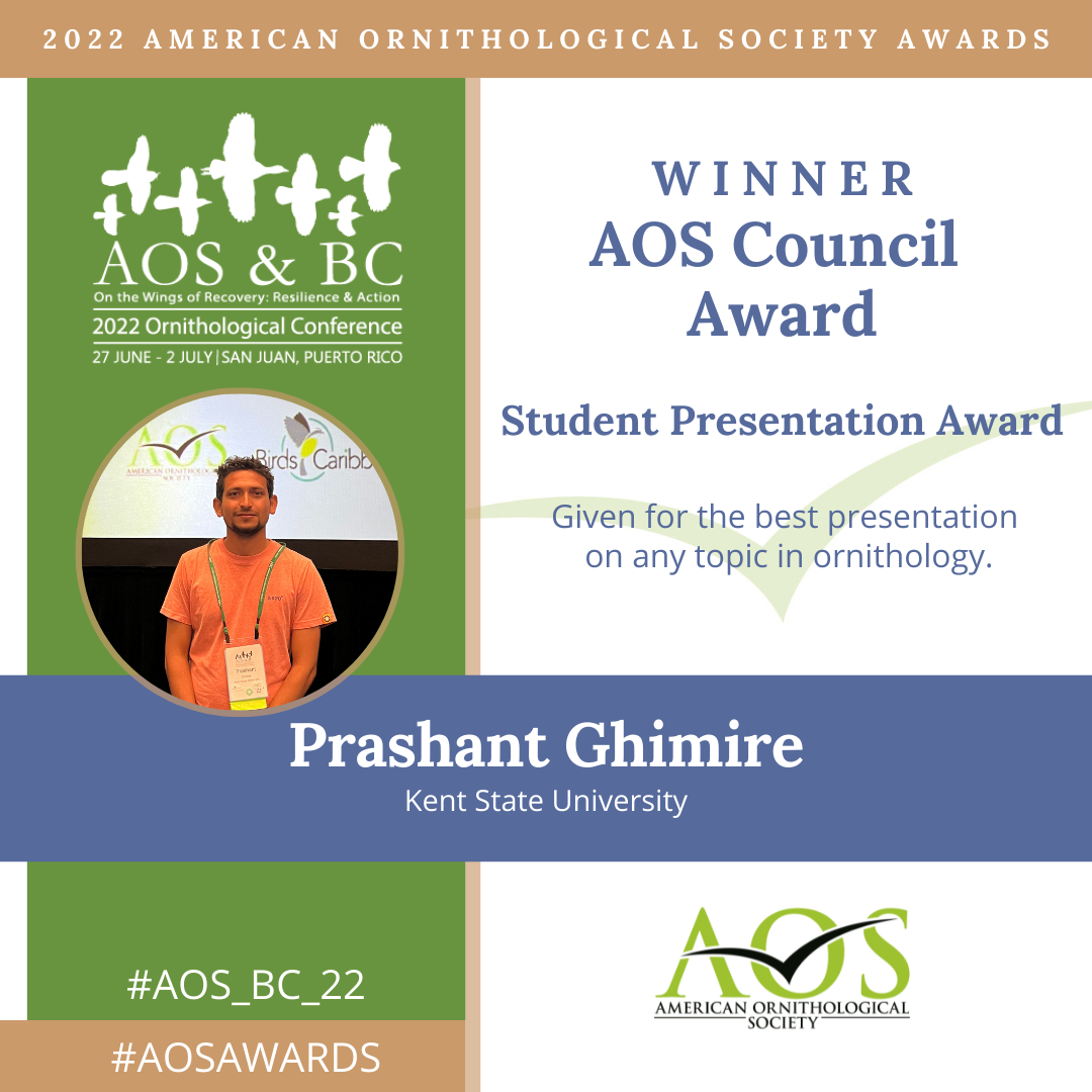 Our grad student Prashant Ghimire attended American Ornithological Society meeting in Puerto ...